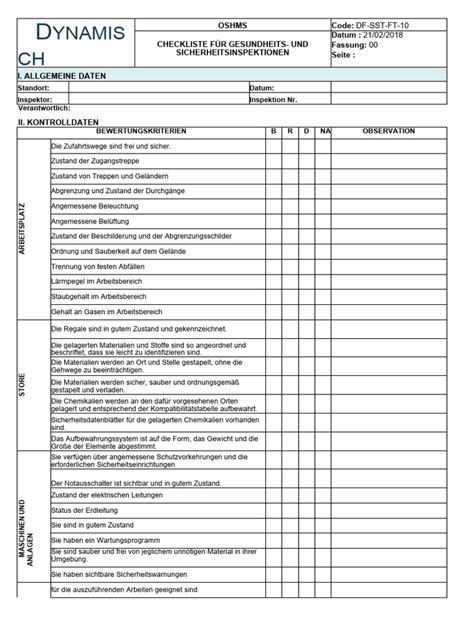 Ra Hse Ft 09 1 Checkliste Für Die Lagerinspektion Pdf