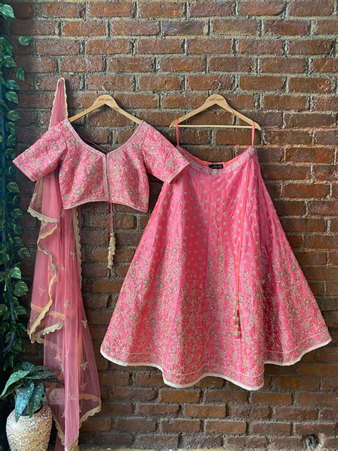 Ruby Pink And Nude Hand Painted Lehenga Set Priti Sahni