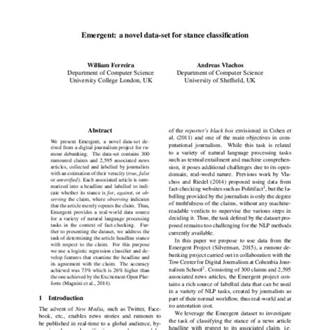 Emergent A Novel Data Set For Stance Classification Acl Anthology