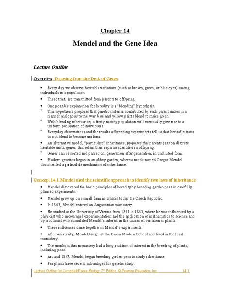 Mendelian Genetic Summary Of Lecture Content S1 2023 Chapter 14