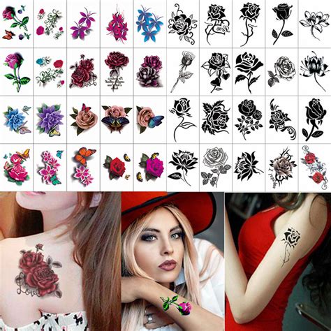 3d Hottie Waterproof Rose Butterfly Letter Tattoo Stickers Women