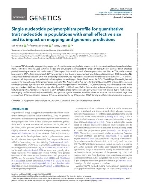 Pdf Snp Profile For Quantitative Trait Nucleotide In Populations With Small Effective Size And