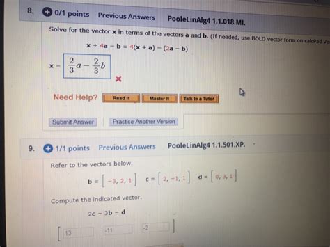 Solved 8 0 1 Points Previous Answers Poolelinalg4