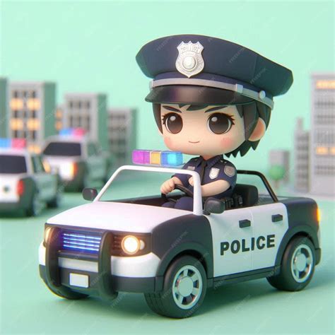 Chibi Officer Driving Small Patrol Car Through Premium Ai Generated Image