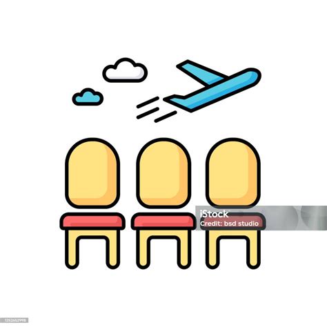 공항 라운지 Rgb 색상 아이콘 비행기 출발 전에 로비를 기다리고 있습니다 승객을 위한 항공기 라운지 항공사와 함께 휴가를 가고