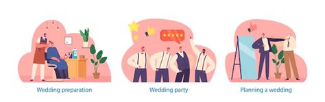 Elementos Aislados Con Preparación De Boda Del Novio Personaje