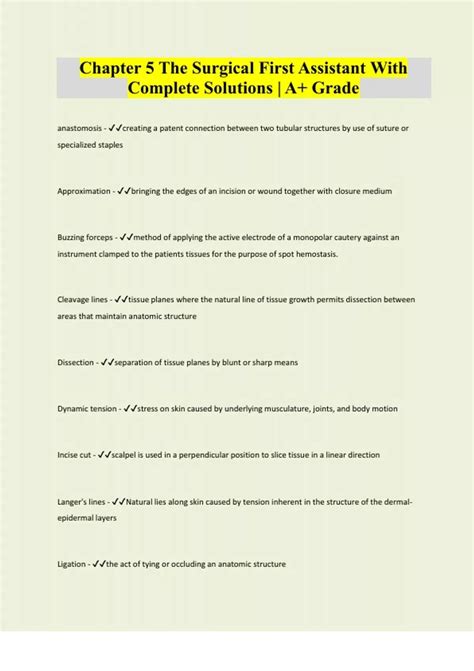 Chapter 5 The Surgical First Assistant With Complete Solutions A