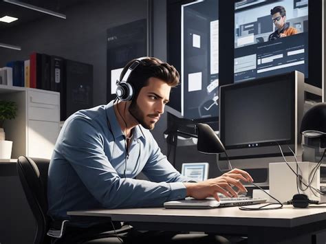 Premium Ai Image Office Portrait Of Smiling It Programmer Wearing
