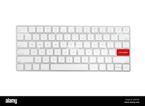 Red Button With Words Life Hacks On Computer Keyboard Top View Stock Photo Alamy