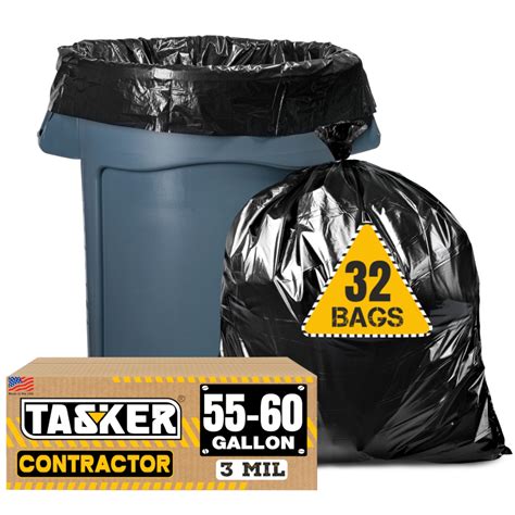 Tasker Contractor Garbage Bags 55 Gallon Heavy Duty 3 Mil
