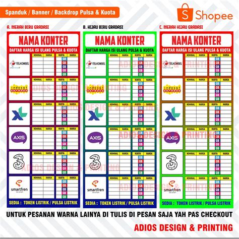 Jual Spanduk Banner Konter Pulsa Banner Tabel Kuota Bisa Tulis