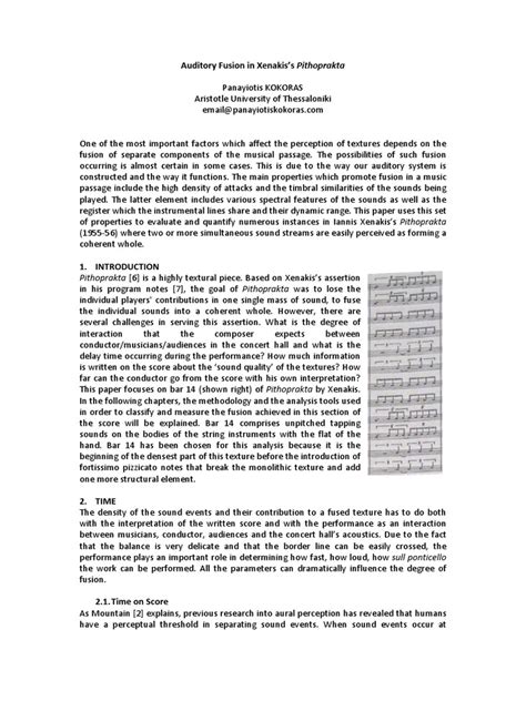 P Kokoras Auditory Fusion In Xenakis Pithoprakta Pdf Sound Tempo