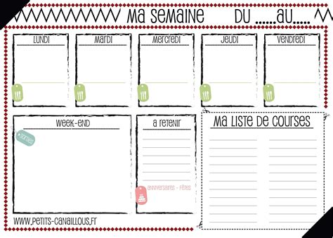 Menus De La Semaine à Imprimer Plannings Vierges Pdf Planning