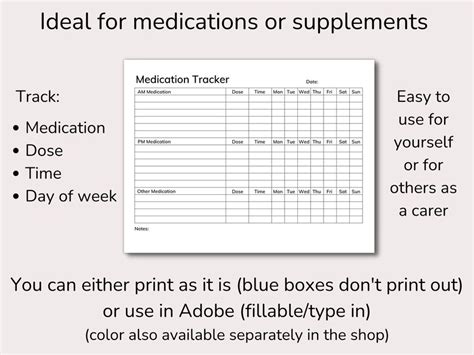 Medication Tracker Printable Daily Medication Log Weekly Medicine