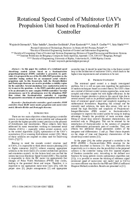 Pdf Rotational Speed Control Of Multirotor Uavs Propulsion Unit