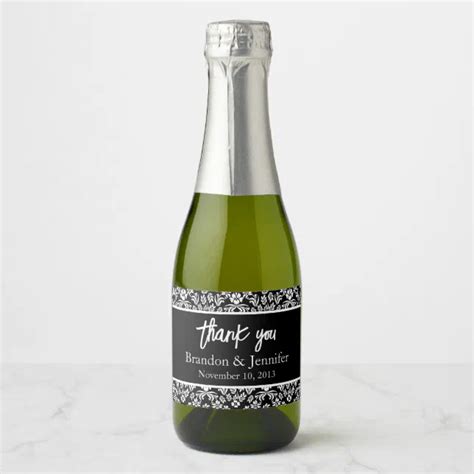 Blue And White Damask Custom Wedding Sparkling Win Sparkling Wine Label Zazzle