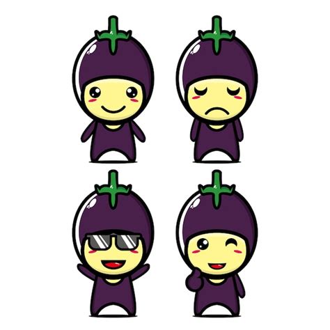 Premium Vector Set Collection Of Cute Eggplant Mascot Design