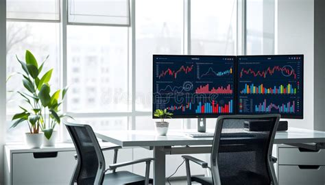 Modern Office Workspace With Financial Data Displayed On Large Monitors Stock Illustration