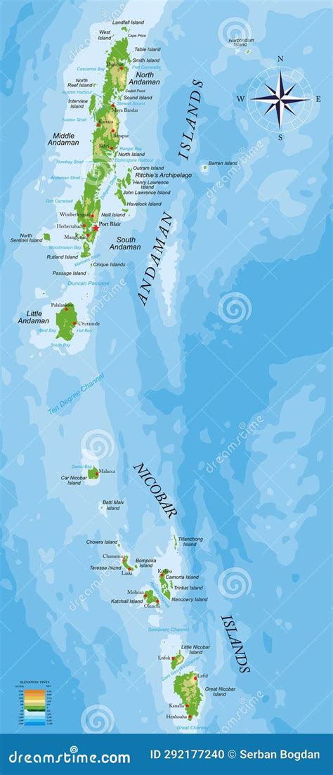 Andaman And Nicobar Islands Highly Detailed Physical Map Stock Vector