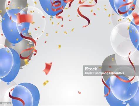 풍선 색종이 개념 디자인 배경입니다 축 하 생일 벡터 일러스트 레이 션입니다 투명 한 다채로운 풍선 공기에서 개념에 대한 스톡