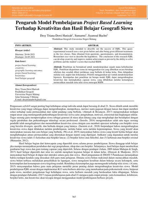 Pdf Pengaruh Model Pembelajaran Project Based Learning Terhadap
