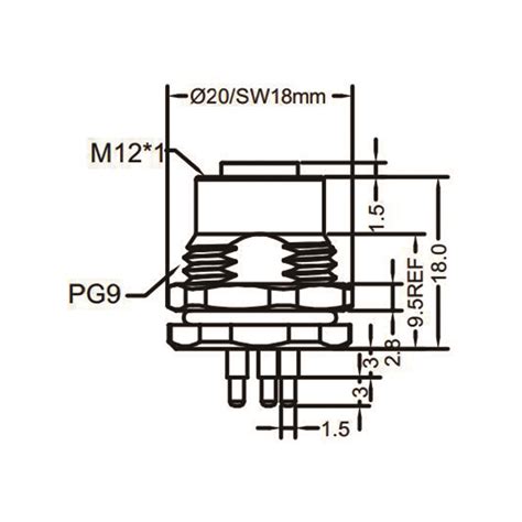 M12 4pins S Code Female Straight Front Panel Mount Connector Pg9 Thread