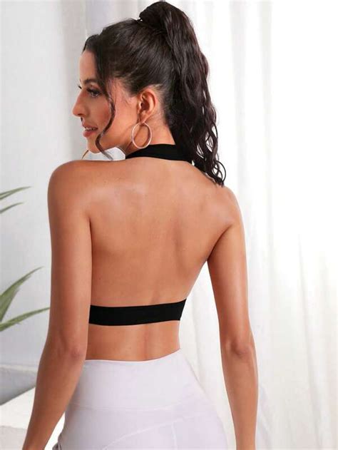 Solid Halter Neck Sports Bra Shein Usa