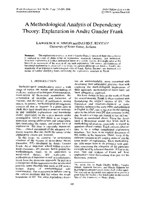 pdf a methodological analysis of dependency theory explanation in