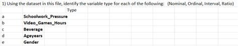 Using The Dataset In This File Identify The Variable