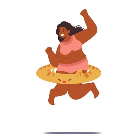 Premium Vector Energetic And Confident A Plump Woman Jumps Joyfully