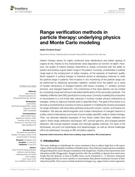 Pdf Range Verification Methods In Particle Therapy Underlying Physics And Monte Carlo Modeling
