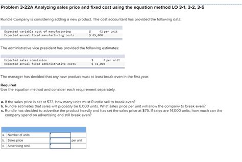 solved problem 3 22a analyzing sales price and fixed cost