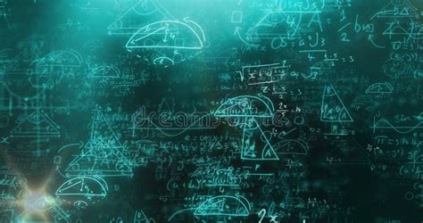 Animation Of Lens Flares Moving Over Mathematical Equations And Diagrams Over Abstract
