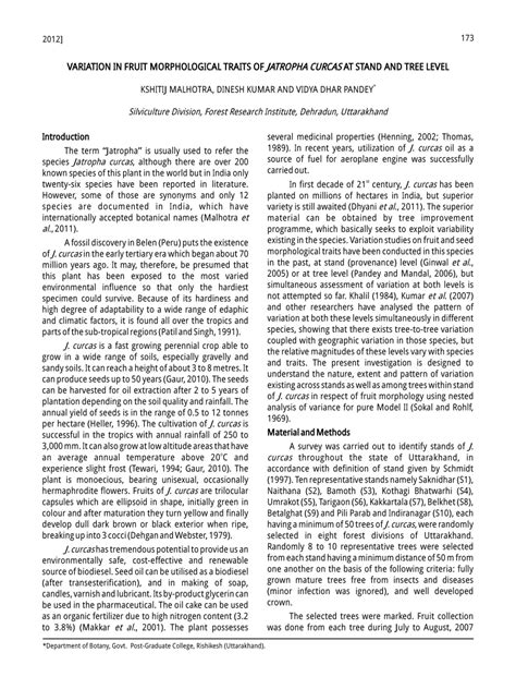 Pdf Variation In Fruit Morphological Traits Of Jatropha Curcas At