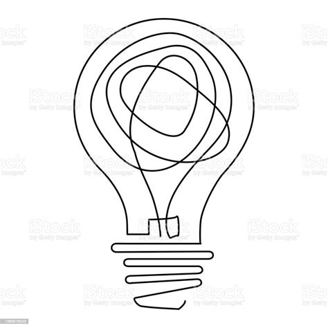 Led 전구 일러스트레이션 신기술 전구 미니멀리스트 흰색 배경에서 격리된 벡터 연속 선 도면 Led 조명에 대한 스톡 벡터 아트