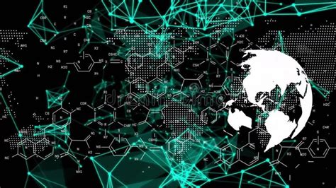 Animation Of Molecule Structures Connected Dots And Rotating Globe