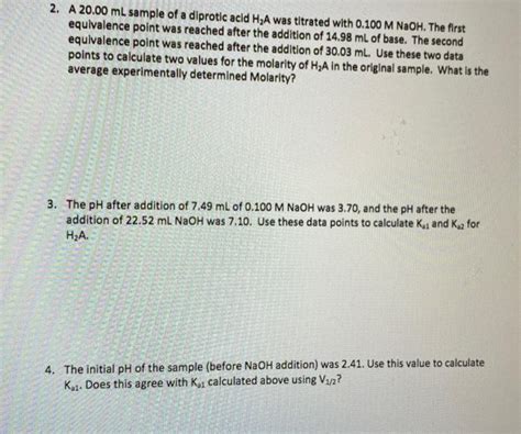 Solved 2. A 20.00 mL sample of a diprotic acid H2A was | Chegg.com