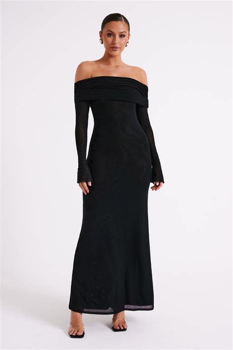 Josie Off Shoulder Mesh Maxi Dress Black Meshki Us