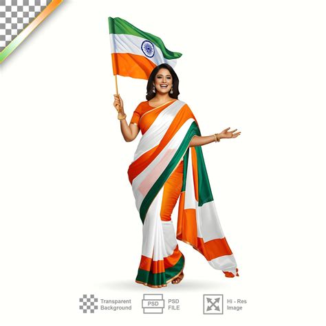 Beautiful Indian Woman In Tricolor Dress Posing Happily With Indian