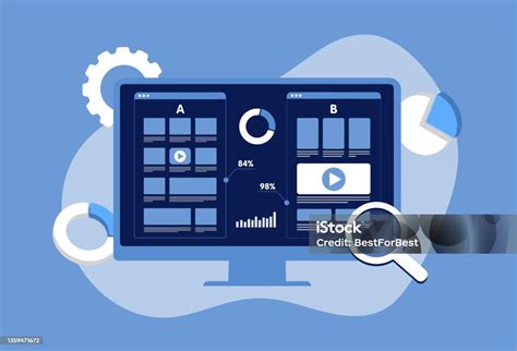 Ab 테스트 플랫 벡터 개념 무작위 실험 캠페인과 분할 테스트 비교 화면에 다른 웹 개발 Ui 인터페이스와 두 개의 Ab 웹
