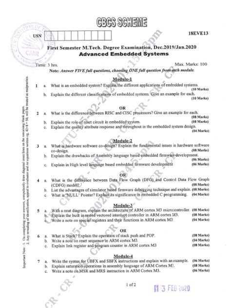 Vtu Question Paper Of 18eve13 Advanced Embedded Systems Dec 2019 Pdf