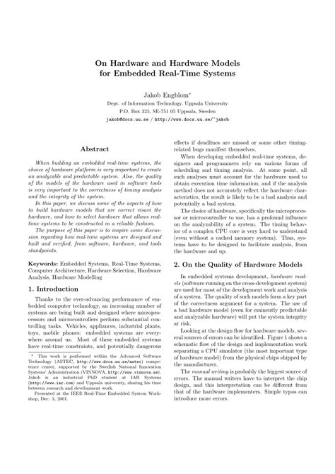 Pdf On Hardware And Hardware Models For Embedded Real Time Systems