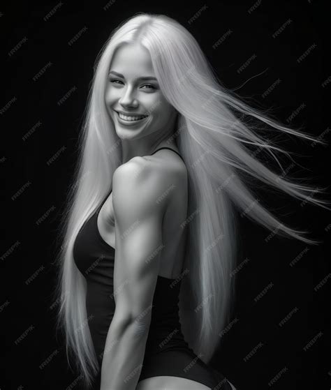 Portrait Of A Beautiful Blond Woman With Long Hair On A Black