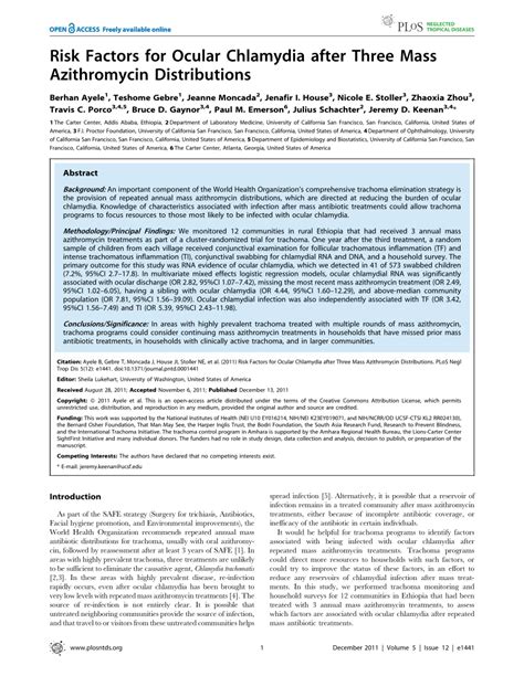 Pdf Risk Factors For Ocular Chlamydia After Three Mass Azithromycin