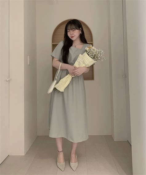 하비언니 12192 여름 하객룩 스퀘어넥 허리잘록 핀턱 롱원피스 3color