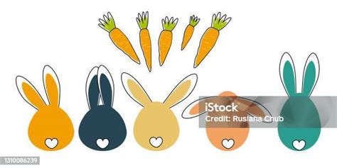 재미있는 귀를 가진 귀여운 여러 가지 색토끼가 당근을 보고 있습니다 파스텔 색상의 부활절 휴일 인사말 카드 벡터 그래픽 0명에 대한 스톡 벡터 아트 및 기타 이미지 Istock