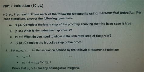 Solved Part I Induction 10 Pt 10 Pt 5 Pt Each Prove