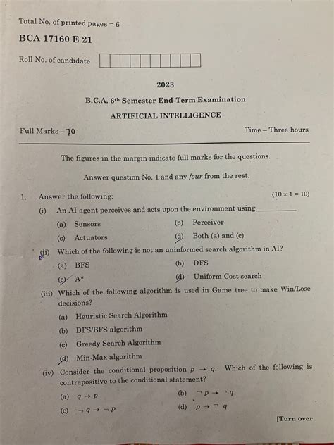 Artificial Intelligence Question Paper 2023 Question Paper Artificial Intelligence Bca Ai