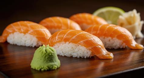 Salmon Nigiri Sushi Close Up With Wasabi And Ginger 70870369 Stock