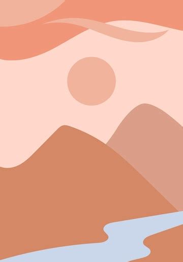 풍경 사막 산과 추상 현대 미적 배경 태양 지구 색조 탄 오렌지 테라코타 색상 Boho 벽 장식 중반 세기 현대 미니멀 아트 인쇄 유기 모양 프리미엄 벡터